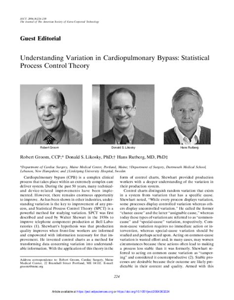 Pdf Understanding Variation In Cardiopulmonary Bypass Statistical Process Control Theory