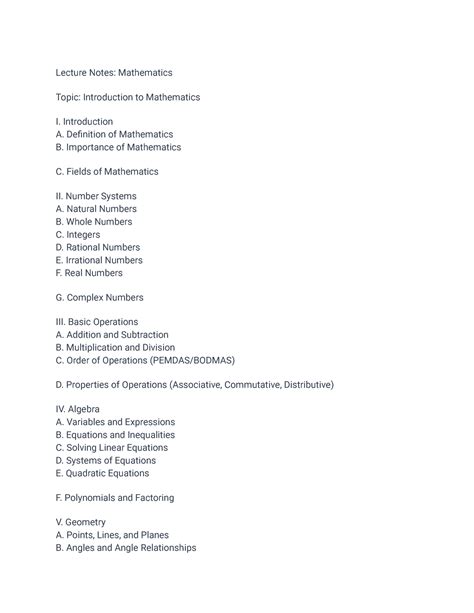 lecture notes mathematics lecture notes mathematics topic