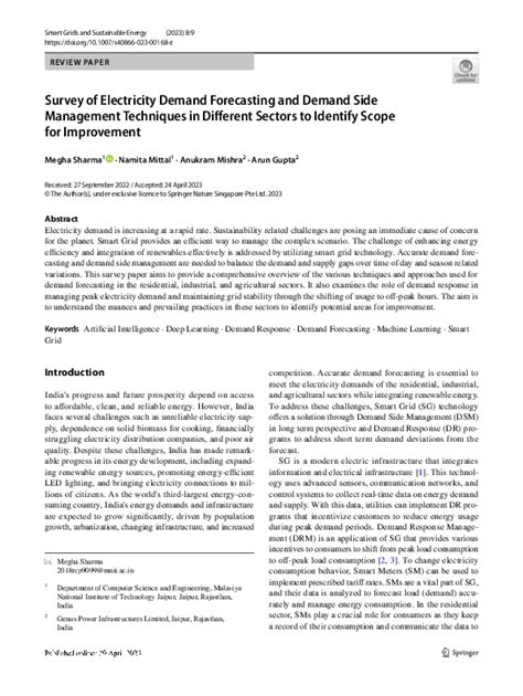 Pdf Survey Of Electricity Demand Forecasting And Demand Side Management Techniques In