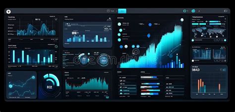 A Digital Dashboard Displaying Various Data Visualizations And Information Panels Stock