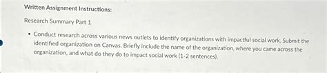 solved written assignment instructions research summary part