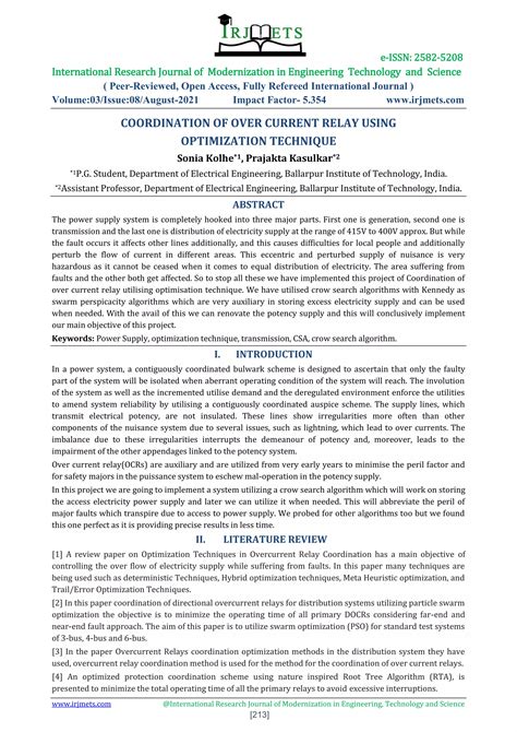 COORDINATION OF OVER CURRENT RELAY USING OPTIMIZATION TECHNIQUE PDF