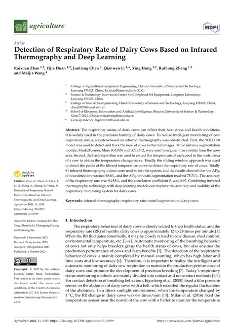 Pdf Detection Of Respiratory Rate Of Dairy Cows Based On Infrared Thermography And Deep Learning