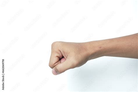 Man Hand Shows Wrong Fist Gesture Isolated On White Background With