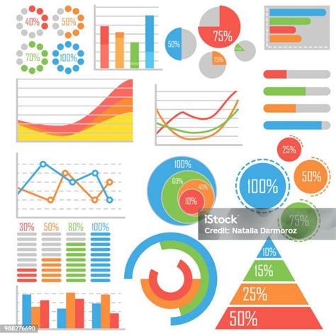 다채로운 다이어그램 및 차트 만화 플랫 스타일에 비즈니스와 통계 Infographic 요소 벡터 일러스트 개념에 대한 스톡 벡터