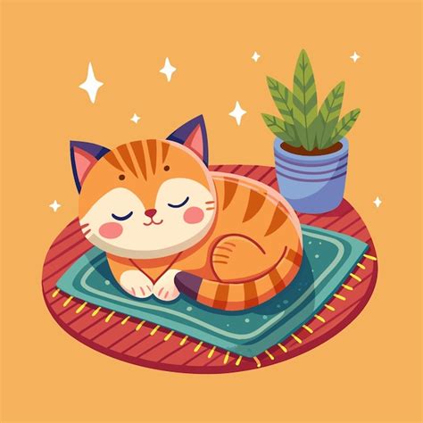 Un Gato Lindo Duerme En La Alfombra Vector Premium Generado Con Ia