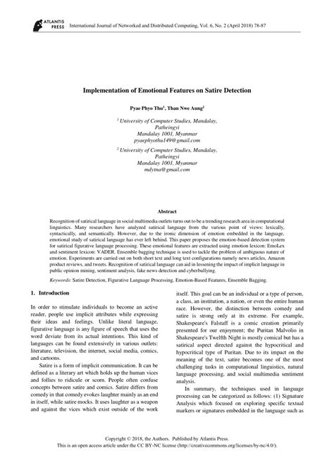 Pdf Implementation Of Emotional Features On Satire Detection