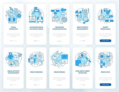 Blue Mobile App Screens For Onboarding Space Exploration Technology Vector Interface