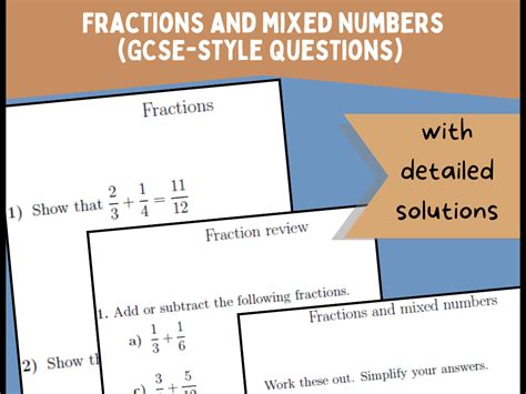 Fractions And Mixed Numbers GCSE Style Questions Teaching Resources