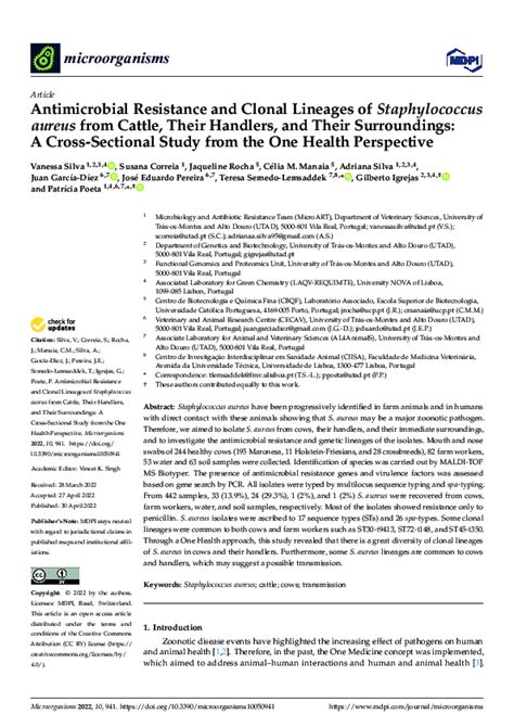 Pdf Antimicrobial Resistance And Clonal Lineages Of Staphylococcus Aureus From Cattle Their