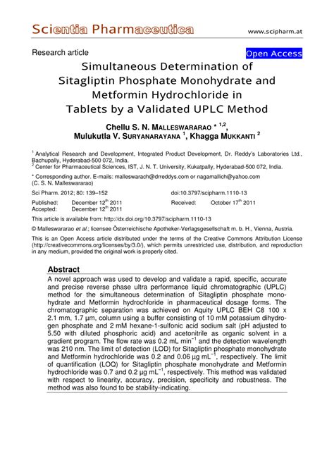 Pdf Simultaneous Determination Of Sitagliptin Phosphate Monohydrate And Metformin