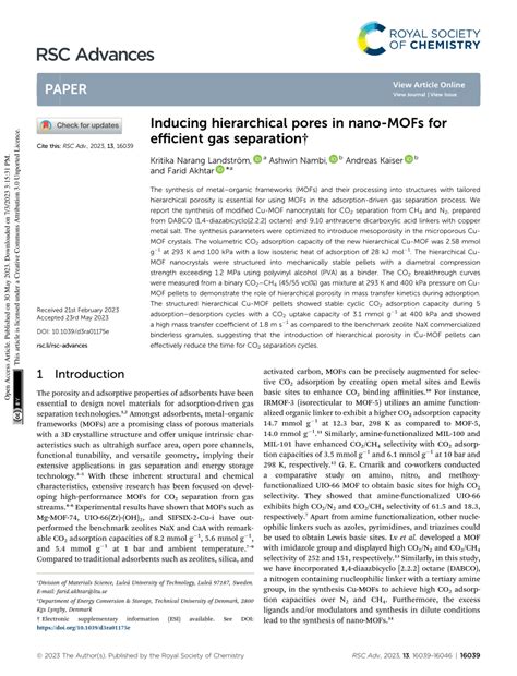 Pdf Inducing Hierarchical Pores In Nano Mofs For Efficient Gas Separation