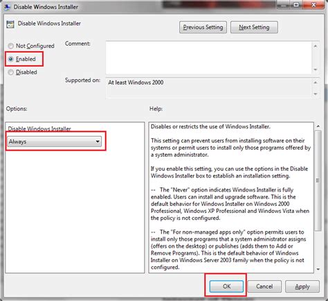 Disable Windows Installer From Gpedit Msc