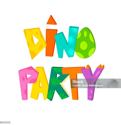 디노 파티 귀여운 손 글자 텍스트입니다 어린이 티셔츠 공룡 파티 생일 인사말 카드 초대장 배너 서식 파일에 대 한 벡터 일러스트 레이 션 공룡에 대한 스톡 벡터 아트 및