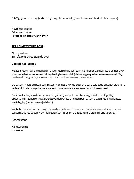 Ontslagbrief Werkgever