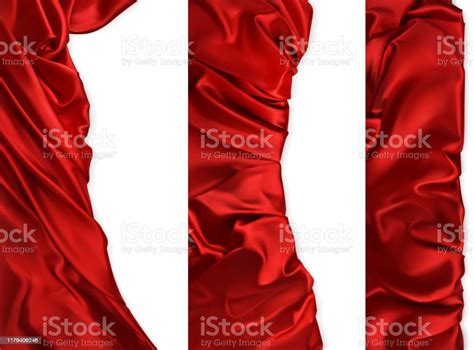 커튼 직물 빨간 천 3d 현실적인 벡터 세트입니다 수직 배너 0명에 대한 스톡 벡터 아트 및 기타 이미지 0명 공단 기 Istock