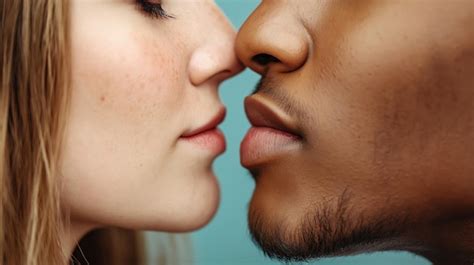 Closeup Image Of A Couple Almost Kissing With Their Faces Very Near To