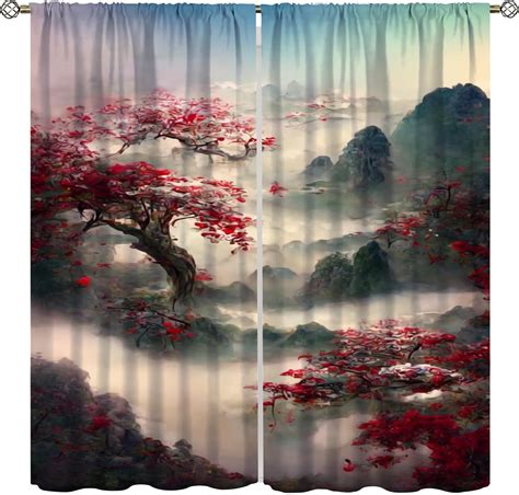 Asian Curtain For Living Room Red Plum Bossom Branch