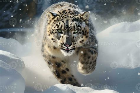 Ai Generated Image Of Snow Leopard Running In The Mountains Wood
