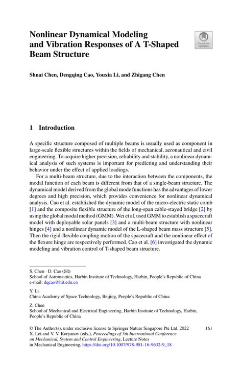 Pdf Nonlinear Dynamical Modeling And Vibration Responses Of A T Shaped Beam Structure