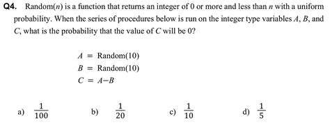 Randomn Is A Function That Returns An Integer Of 0 Or More And Less Than N With A Uniform