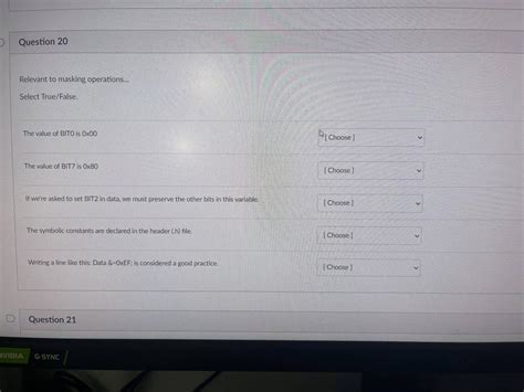 solved question 20 relevant to masking operations select