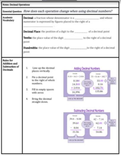 Pdf Notes Decimal Operations By Lulus Digital Resources Tpt