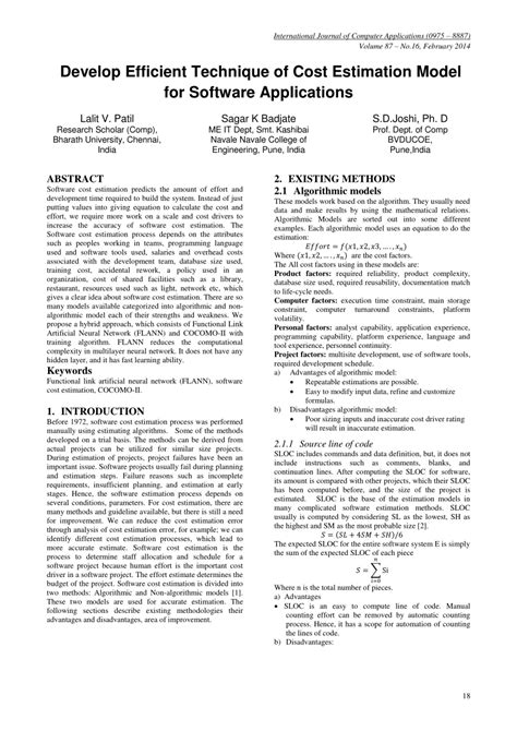 Pdf Develop Efficient Technique Of Cost Estimation Model For Software Applications