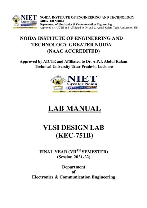 VLSI Design Manual Final Year GREATER NOIDA Department Of Electronics Communication Studocu