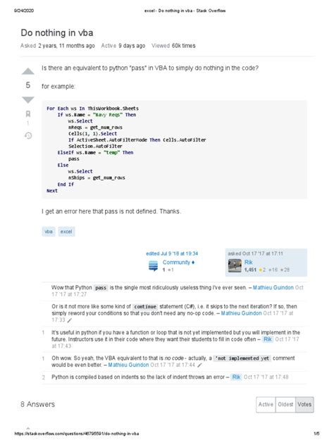 Excel Do Nothing In Vba Stack Overflow Pdf Computer Engineering