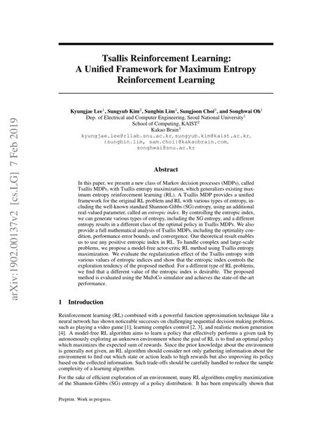 Pdf Tsallis Reinforcement Learning A Unified Framework For Maximum