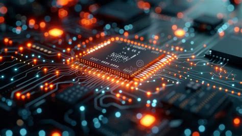 close up view of a microprocessor on a circuit board with glowing