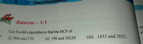EXERCISE Use Euclid S Algorithm To Find The HCF Of I And