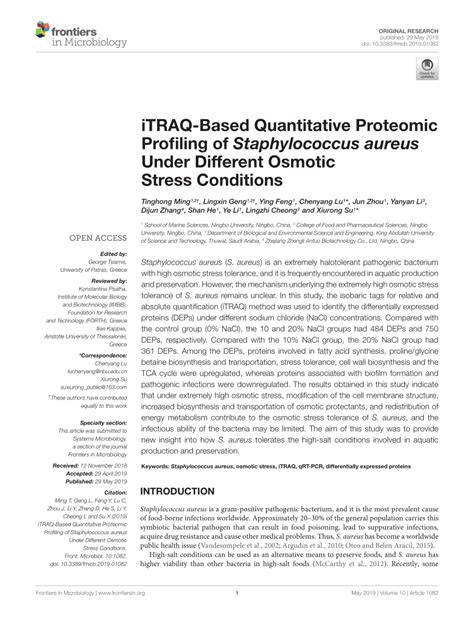 Pdf Itraq Based Quantitative Proteomic Profiling Of Staphylococcus