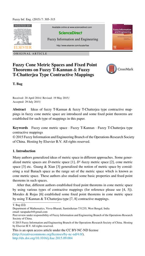 Pdf Fuzzy Cone Metric Spaces And Fixed Point Theorems On Fuzzy T Kannan And Fuzzy T Chatterjea