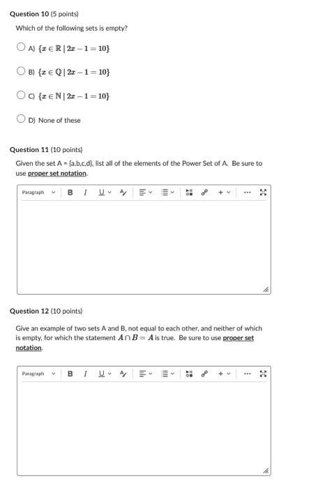 Solved Question 10 5 Points Which Of The Following Sets Is