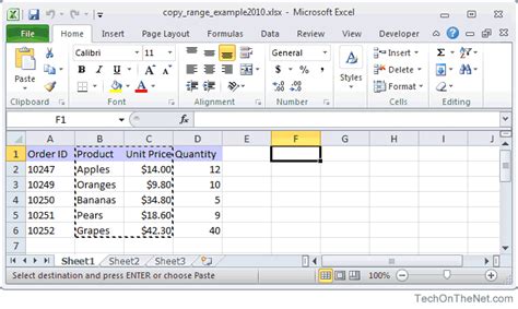 MS Excel 2010 Copy A Range
