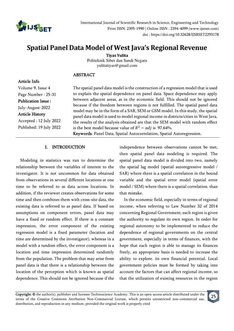 Pdf Spatial Panel Data Model Of West Javas Regional Revenue