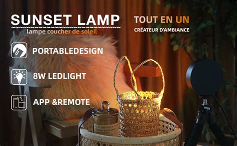Quigo Sunset Lamp Lampe Coucher De Soleil Veilleuse Led Chambre Neon Projecteur Lumiere Led