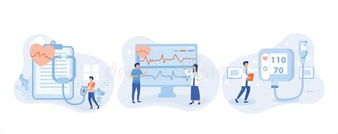 Heart Disease Screening And Diagnostic Illustration Set Doctor Checks