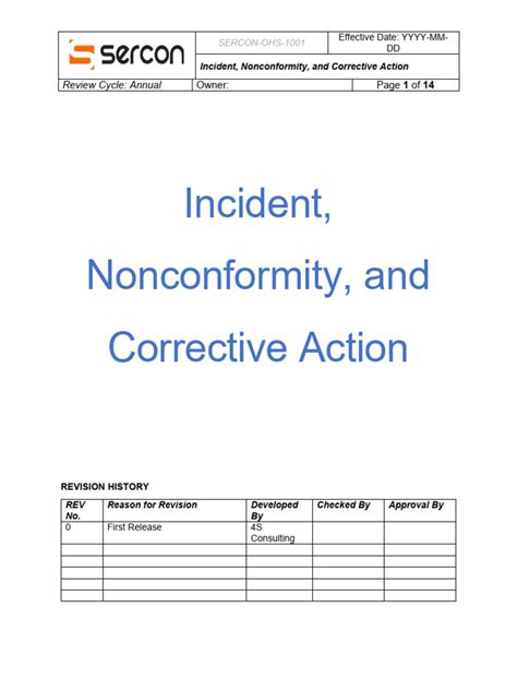 Incident Nonconformity And Corrective Action V0 Pdf Occupational Safety And Health Audit