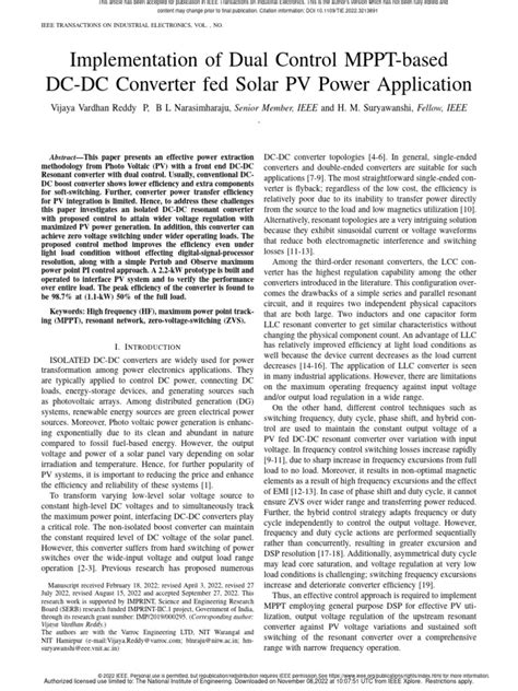 implementation of dual control mppt based dc dc converter fed solar pv