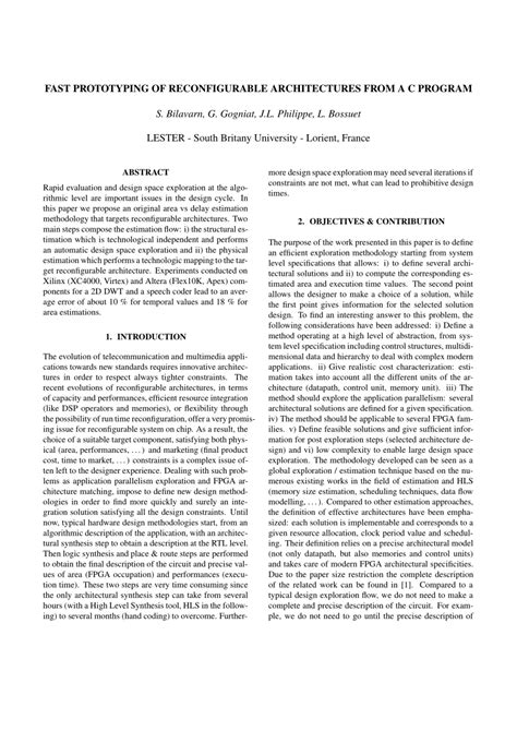 Pdf Fast Prototyping Of Reconfigurable Architectures From A C Program