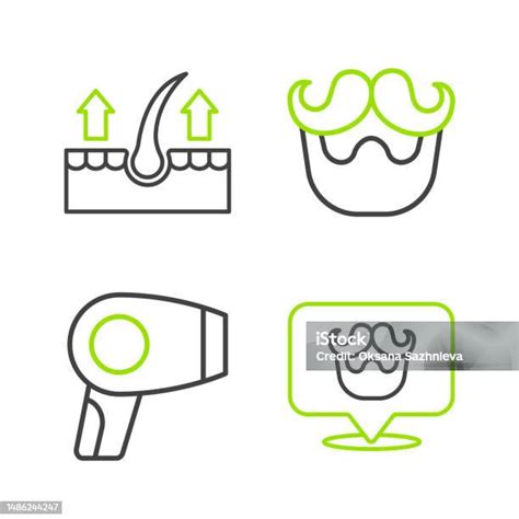 세트 라인 이발소 헤어 드라이어 콧수염과 수염 및 인간의 모낭 아이콘 벡터 0명에 대한 스톡 벡터 아트 및 기타 이미지 0명 건강 진단 건강관리와 의술 Istock