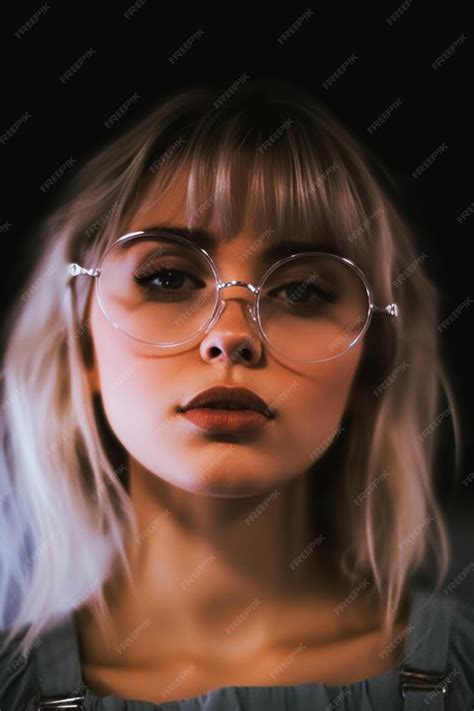 Premium Ai Image A Woman With Blonde Hair And Glasses Looks Into The