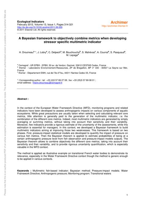 Pdf A Bayesian Framework To Objectively Combine Metrics When Developing Stressor Specific