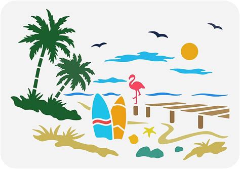 Fingerinspire Beach Scenery Stencil 21x29 7cm Ocean Beach Stencil