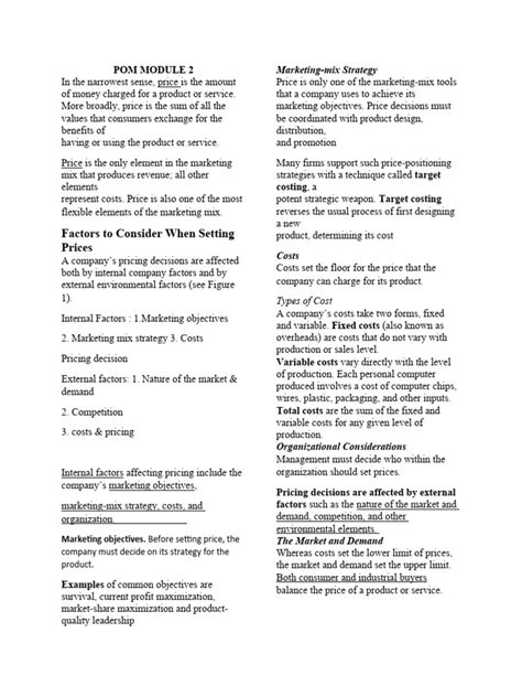 pom module 2 reviewer pdf pricing marketing