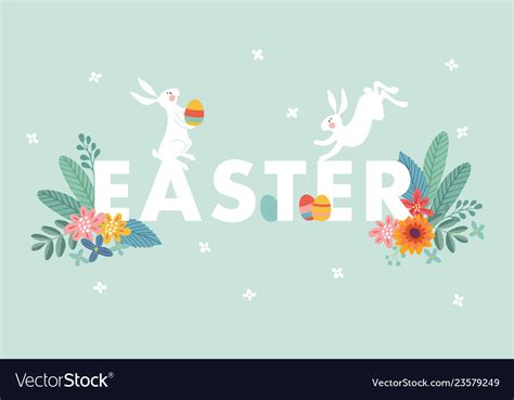 Cute Easter Web Banner With White Rabbits Vector Image