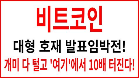 비트코인 코인전망 대형 호재 발표임박전 개미 다 털고 여기에서 10배 터진다 Youtube
